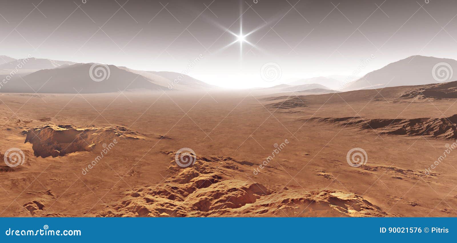 Sunset on Mars. Martian Landscape with Sand Dunes Stock Illustration ...