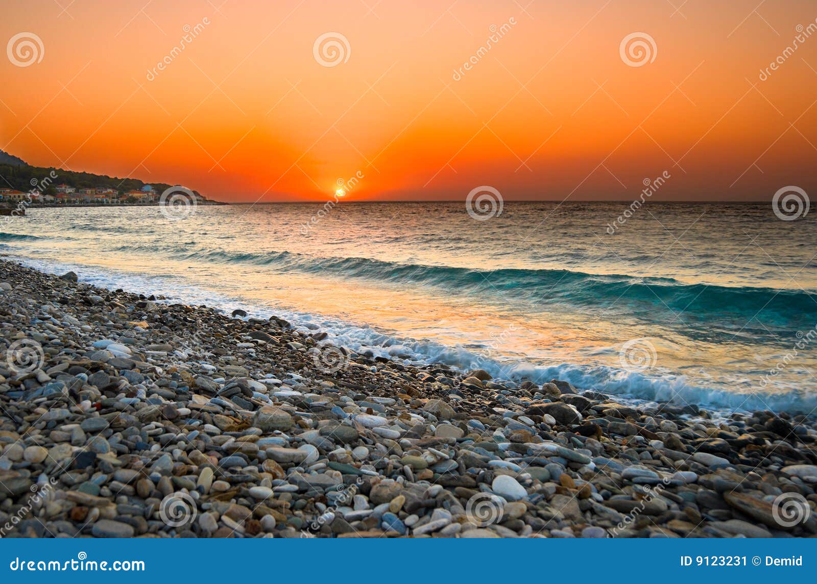 Sunset at Mediterranean Beach Stock Image - Image of orange ...