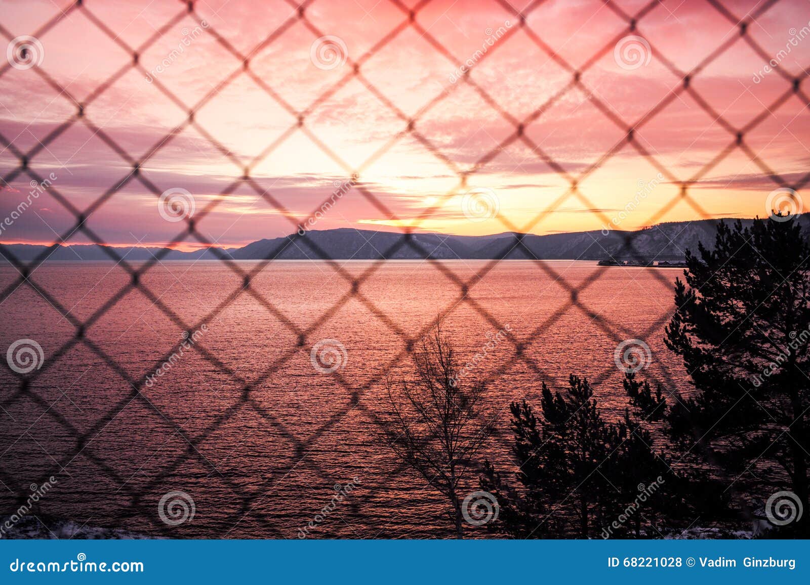 Sunset through the Metal-mesh Fence Stock Photo - Image of nature ...