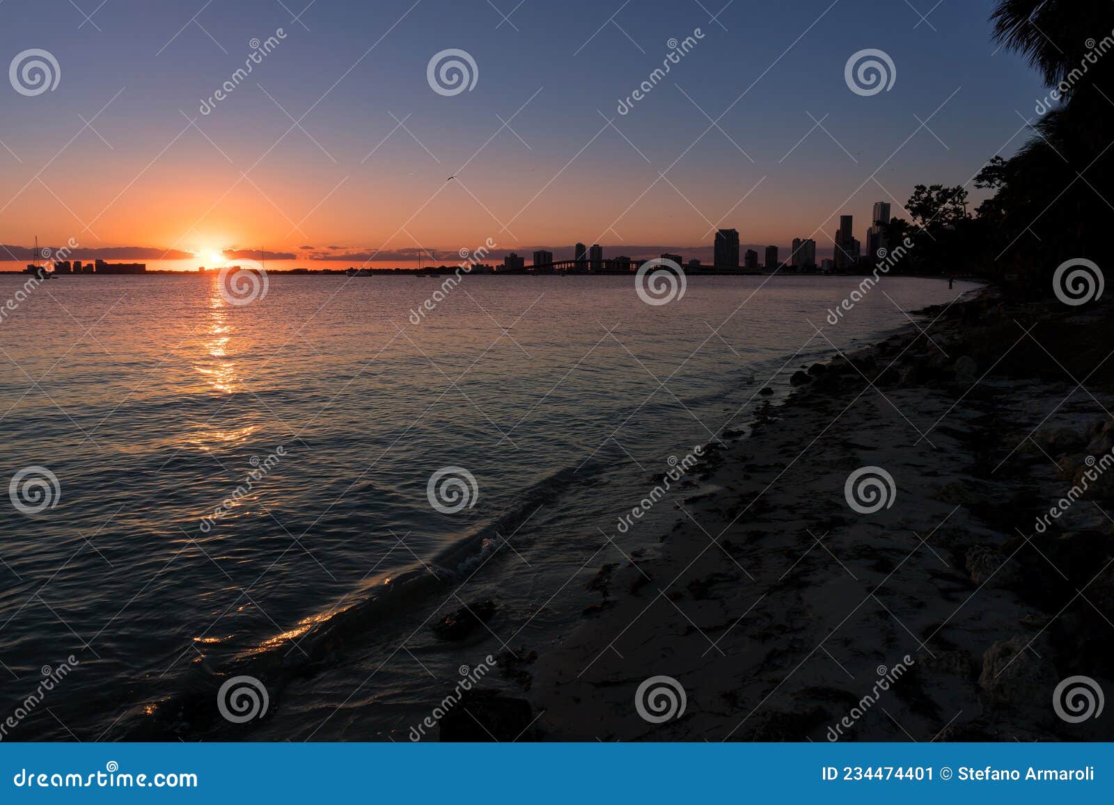 Sunset on Miami editorial photo. Image of harbor, atlantic - 234474401