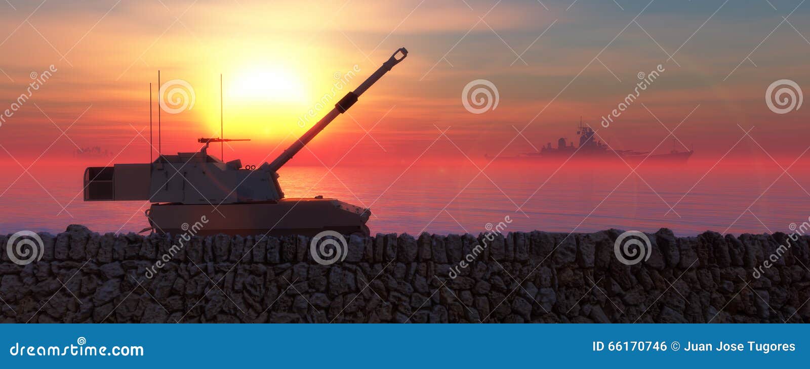Sunset and Militaryboat and Tank Stock Illustration - Illustration of ...