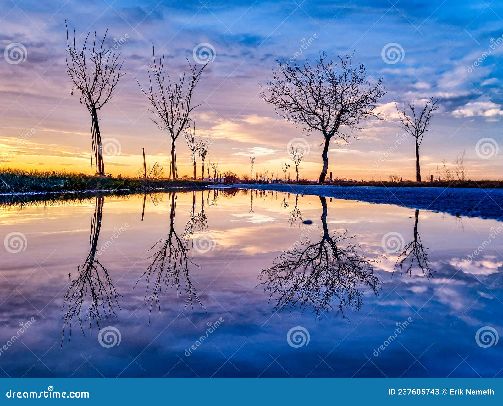 Sunset mirror reflection stock image. Image of reflection - 237605743