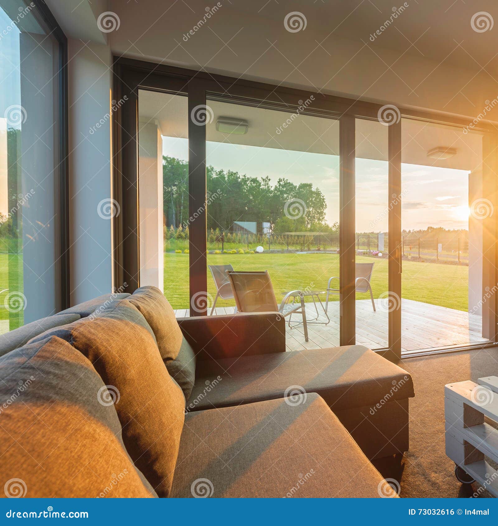 Sunset in Modern Living Room Stock Photo - Image of elegance, wall ...