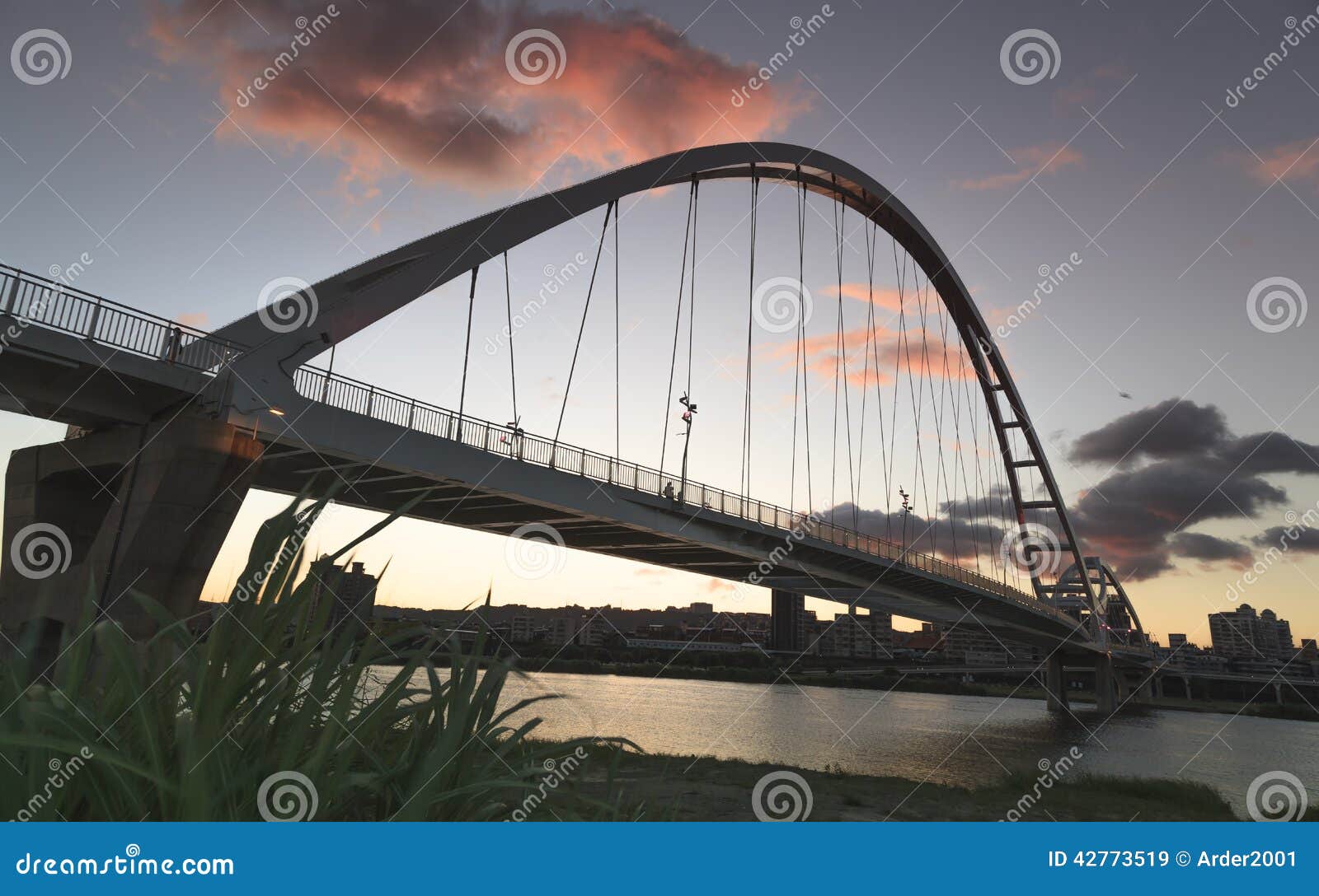 The Sunset of Moon Bridge in the Evening. Stock Image - Image of green ...
