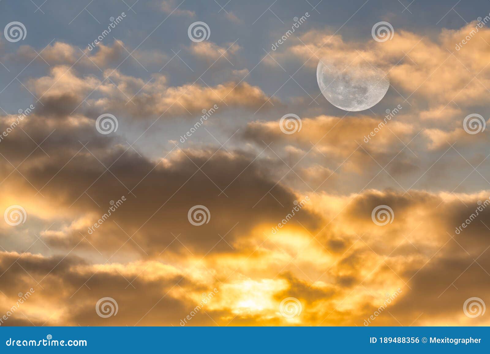 Sunset Moon Clouds stock photo. Image of clouds, cloud - 189488356