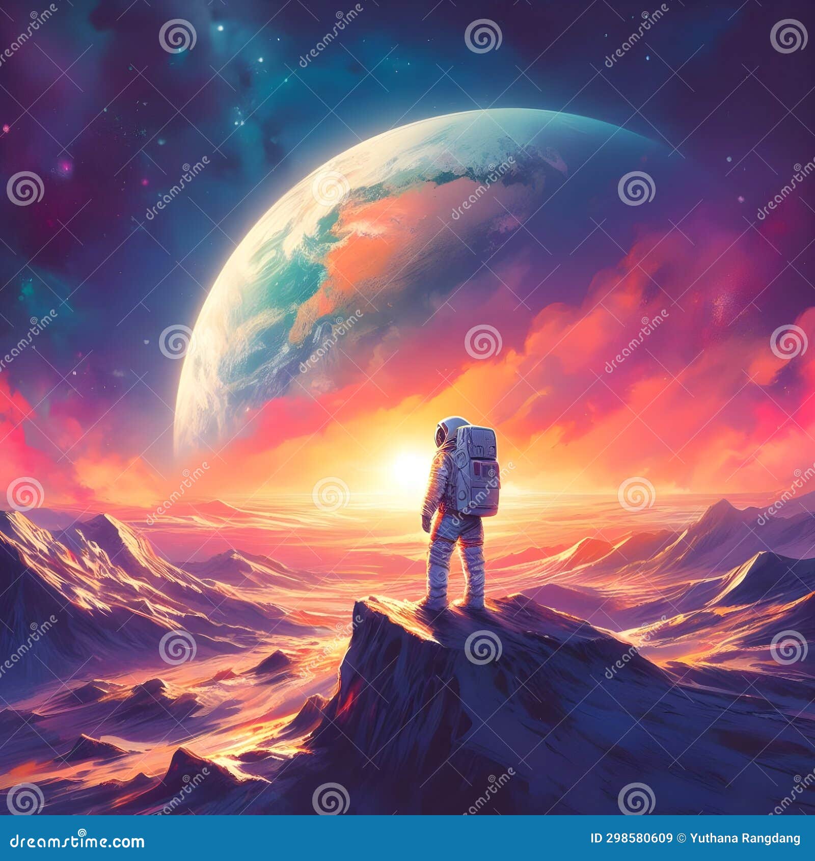 Sunset on the Moon, Illustration. Stock Illustration - Illustration of ...
