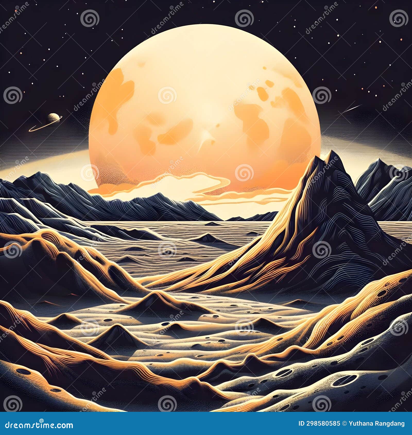 Sunset on the Moon, Illustration. Stock Image - Image of sunset ...