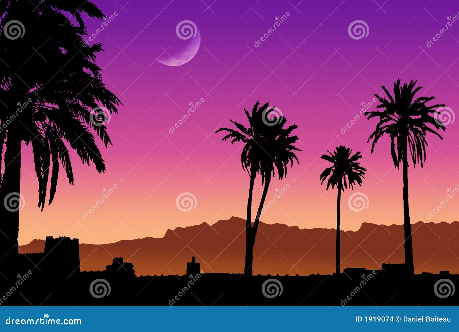 Sunset in Morocco stock illustration. Illustration of islamic - 1919074