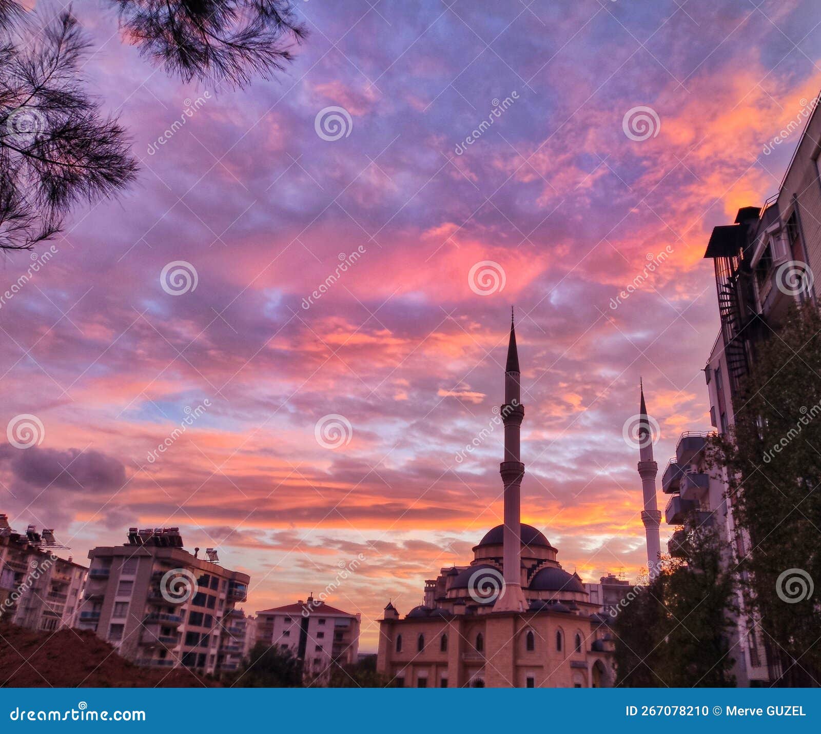 Sunset with the mosque editorial image. Image of beautiful - 267078210