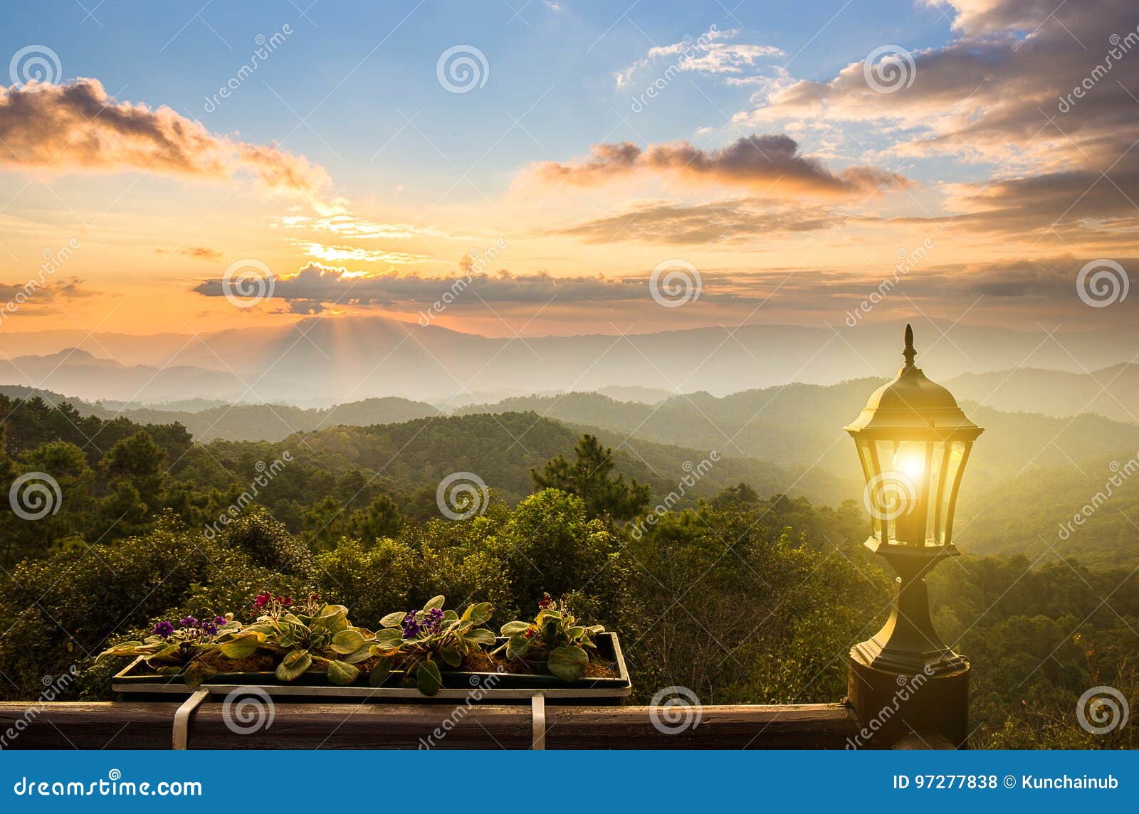 Sunset on the Mountain from Balcony View Stock Photo - Image of ...