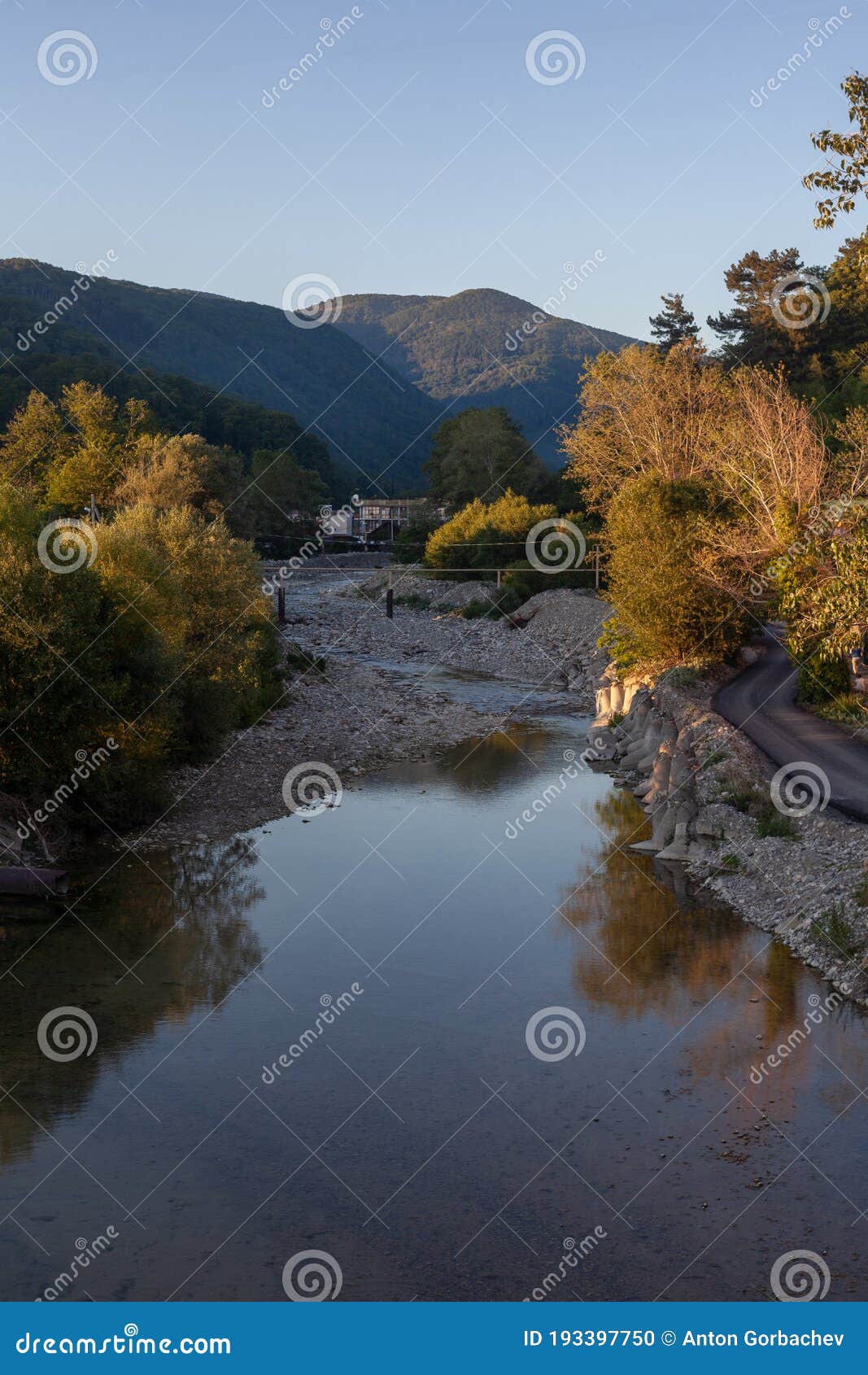 Sunset at the Mountain River Stock Photo - Image of sunny, nature ...