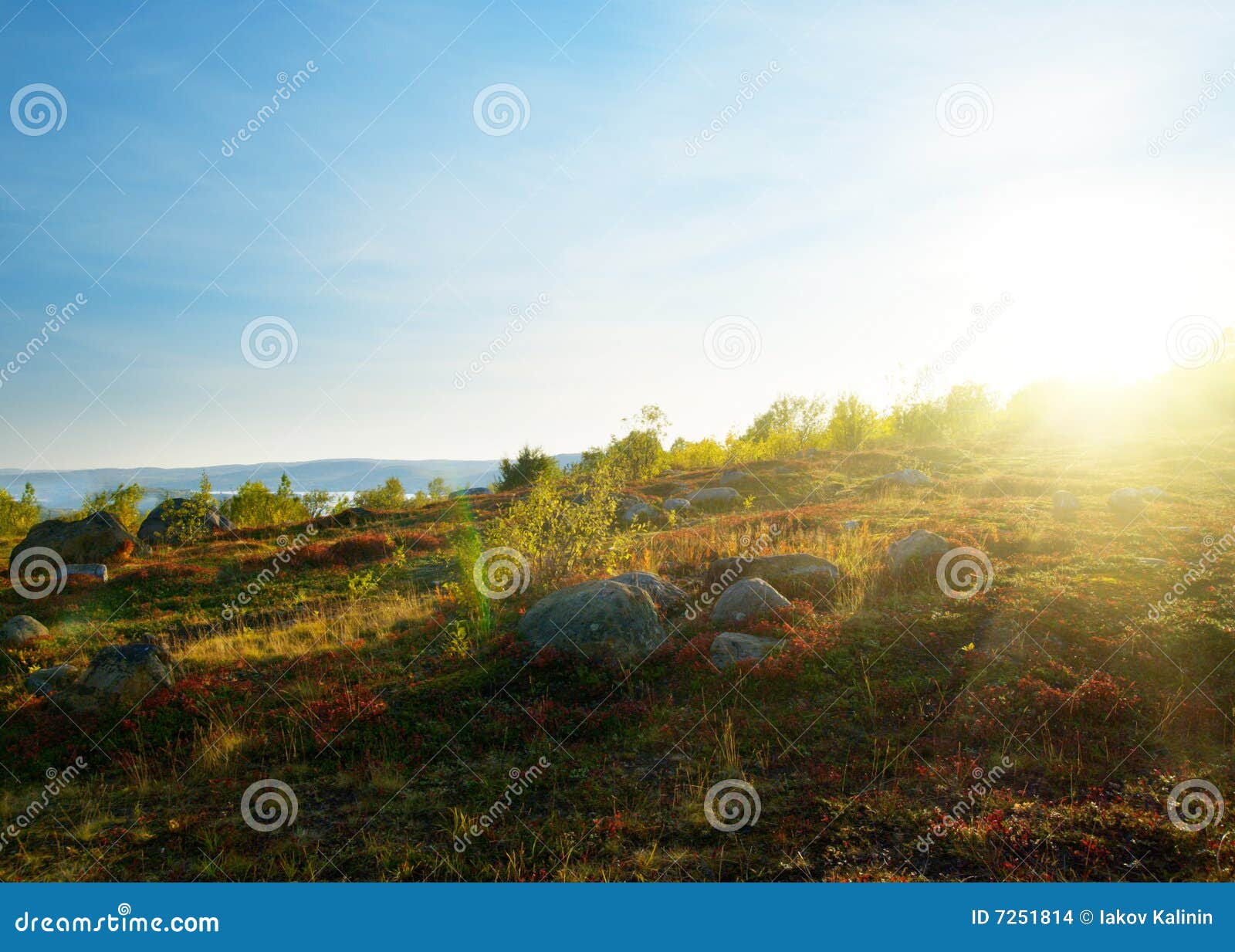 Sunset in mountain tundra stock photo. Image of hill, blue - 7251814