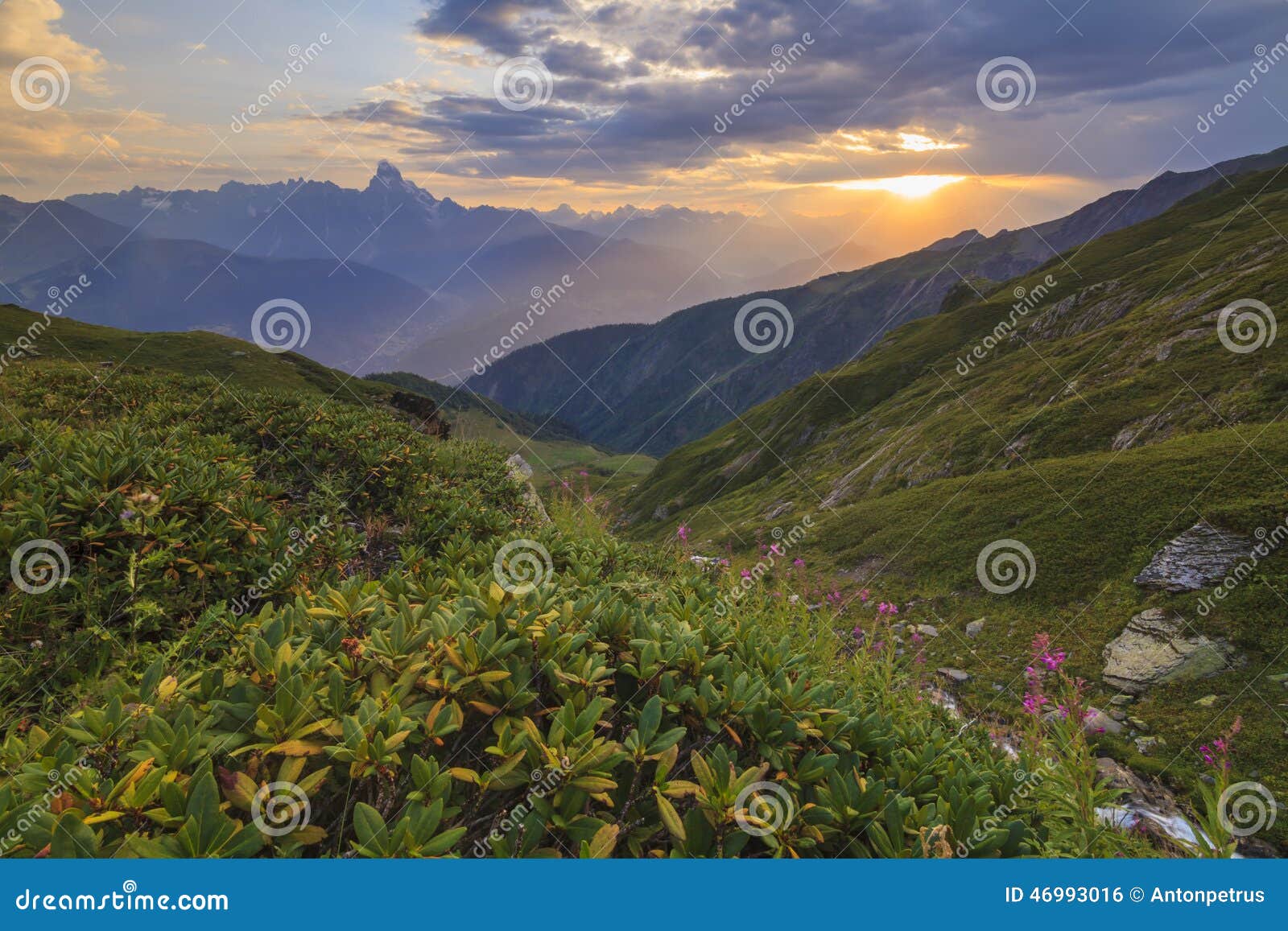 Sunset in the Mountains Landscape. Stock Photo - Image of country ...