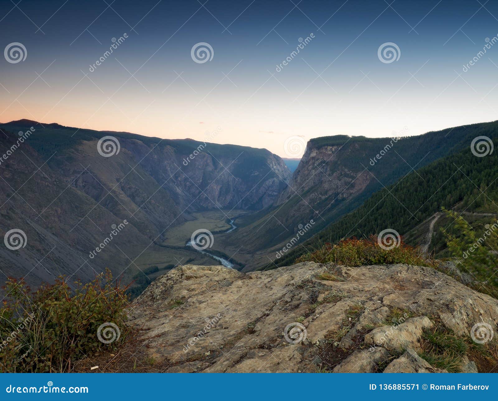 Sunset in the Mountains. Valley of the River Stock Image - Image of ...