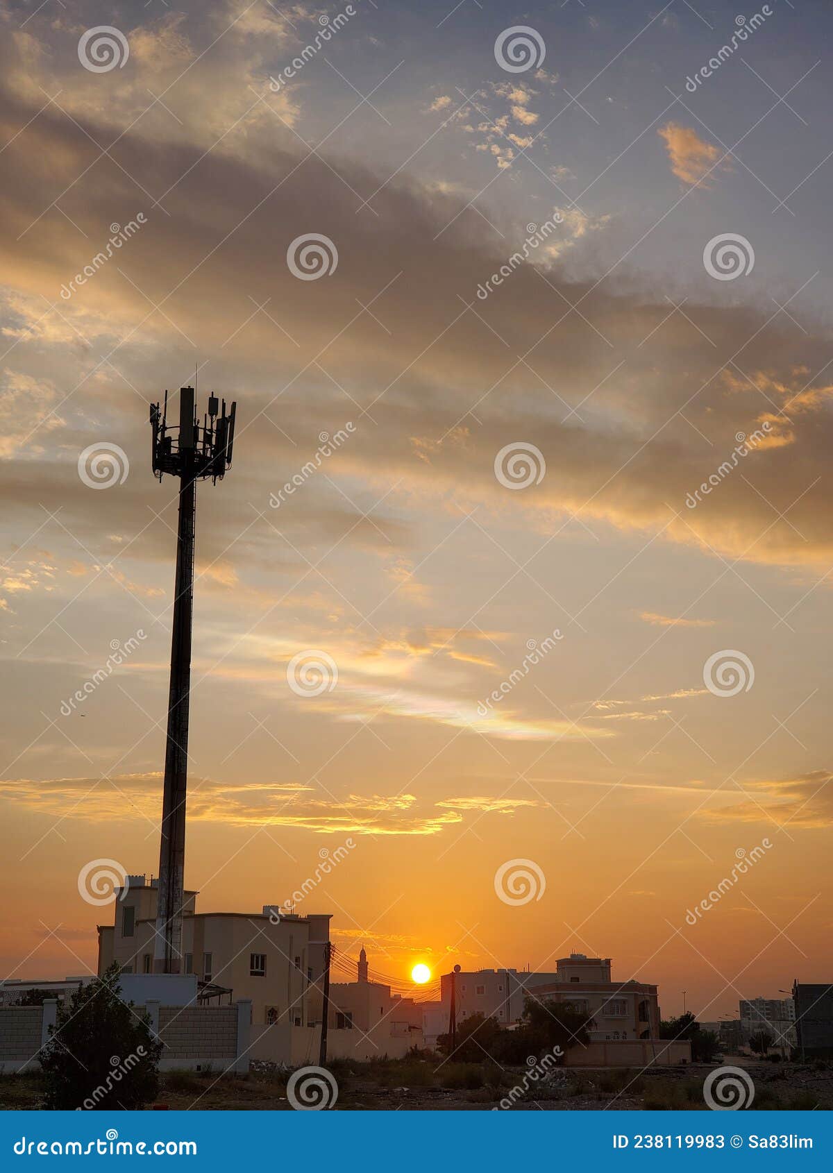 Sunset in Muscat, Oman stock image. Image of streetlight - 238119983