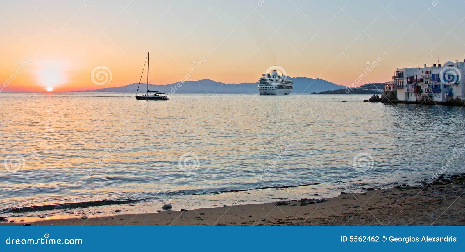 Sunset at Mykonos Island stock photo. Image of sailing - 5562462