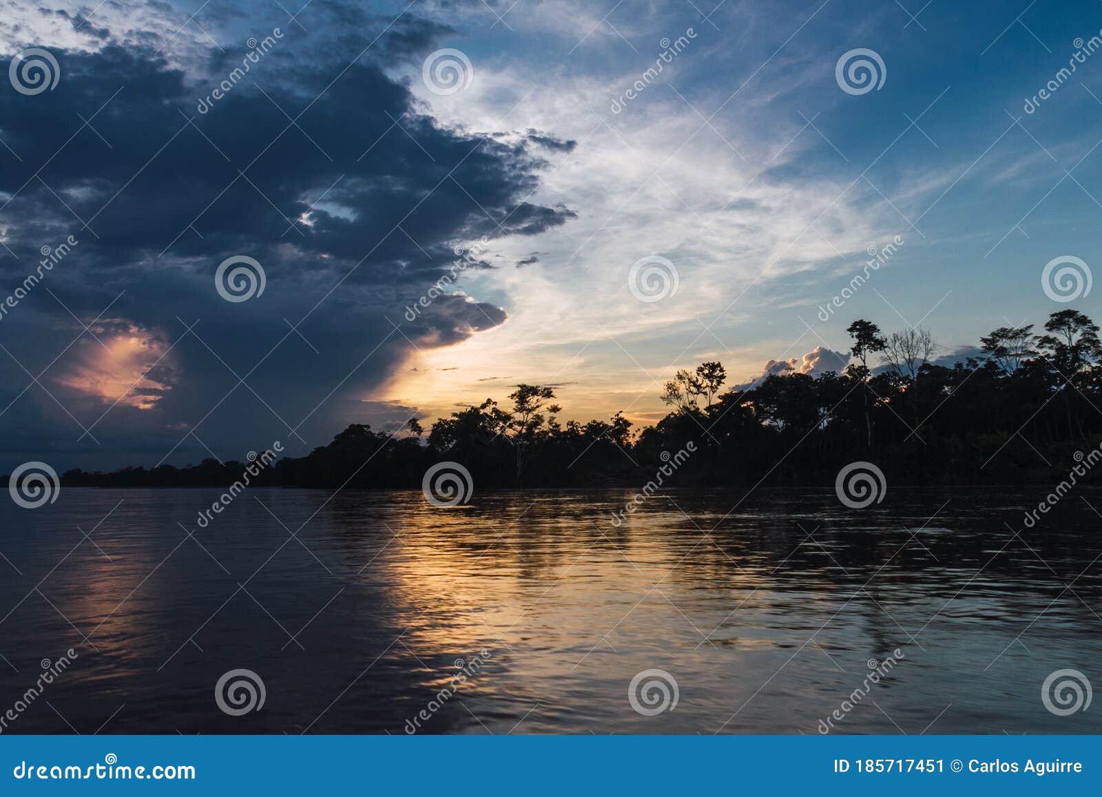 Sunset on the Napo River in the Amazon, Stunning Colors Stock Image ...