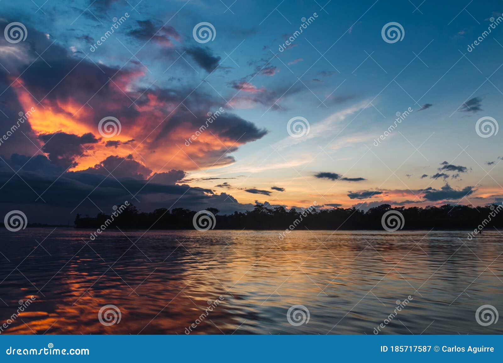 Sunset on the Napo River in the Amazon, Stunning Colors Stock Image ...