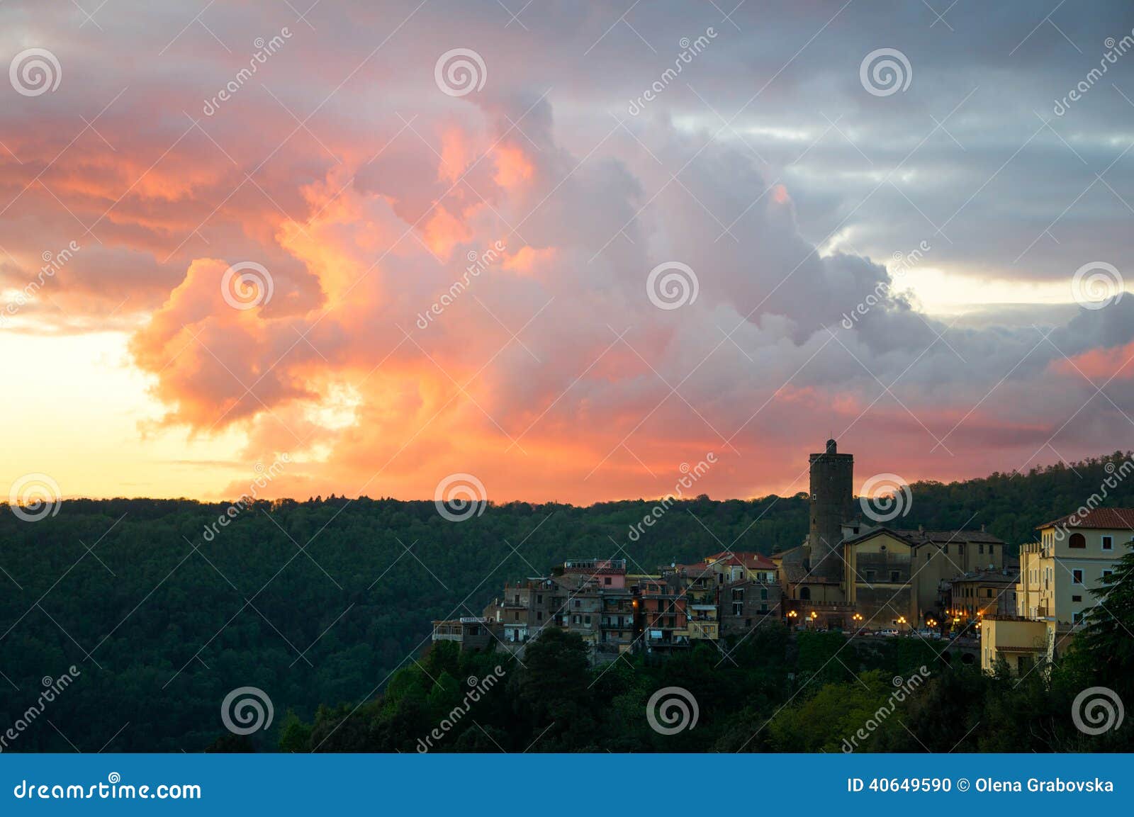 Sunset in Nemi stock photo. Image of nemi, trees, mountain - 40649590