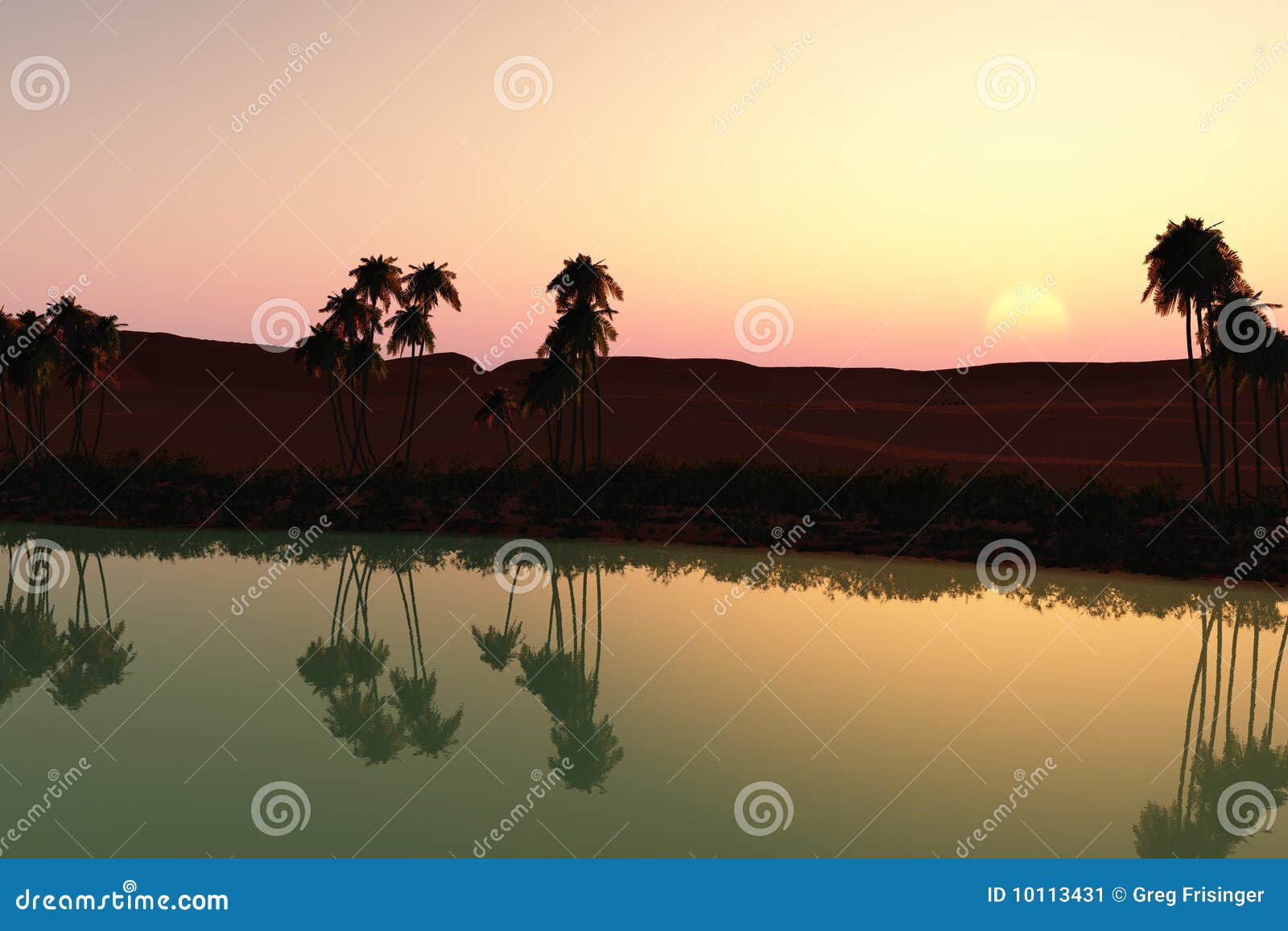 Sunset at the oasis stock illustration. Illustration of beach - 10113431