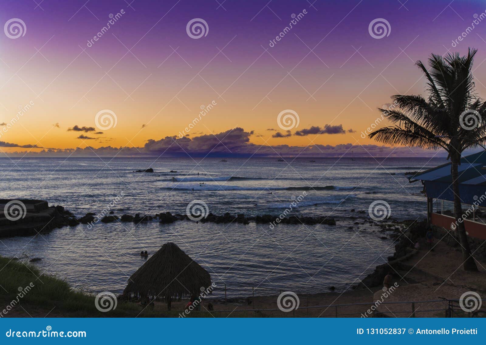 Sunset on the Ocean at Hanga Roa Stock Image - Image of moai, extinct ...