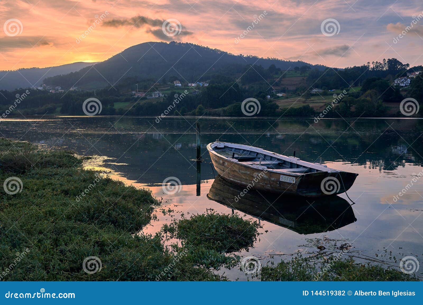 Sunset in old boat stock photo. Image of forest, bridge - 144519382