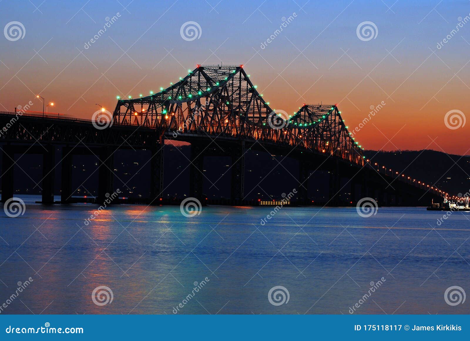 Sunset on the Old Tappan Zee Bridge Stock Image - Image of american ...