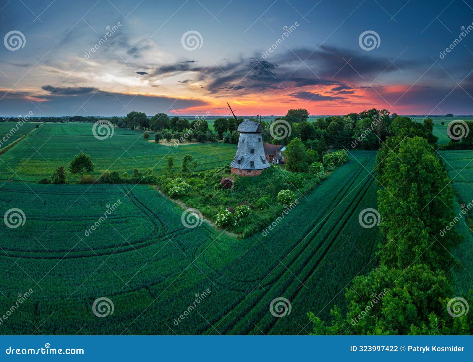 Sunset at an Old Windmill in the Countryside, Poland Stock Photo ...