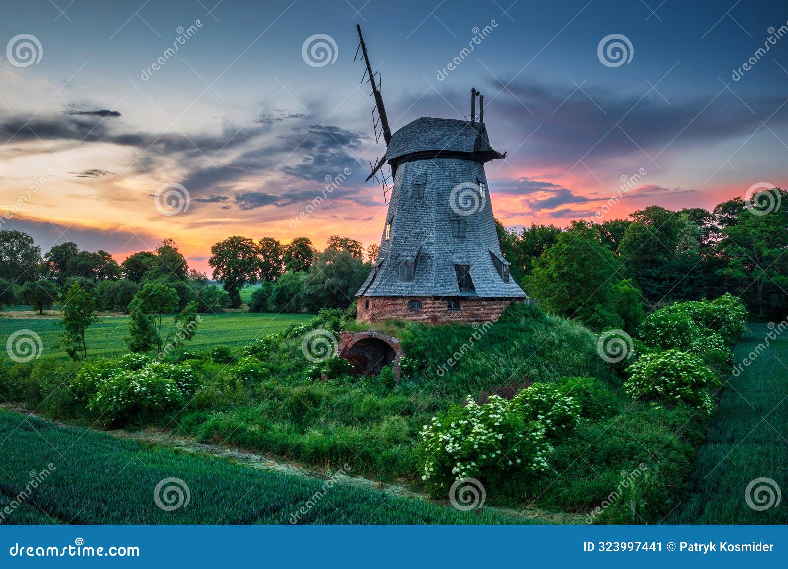 Sunset at an Old Windmill in the Countryside, Poland Stock Image ...