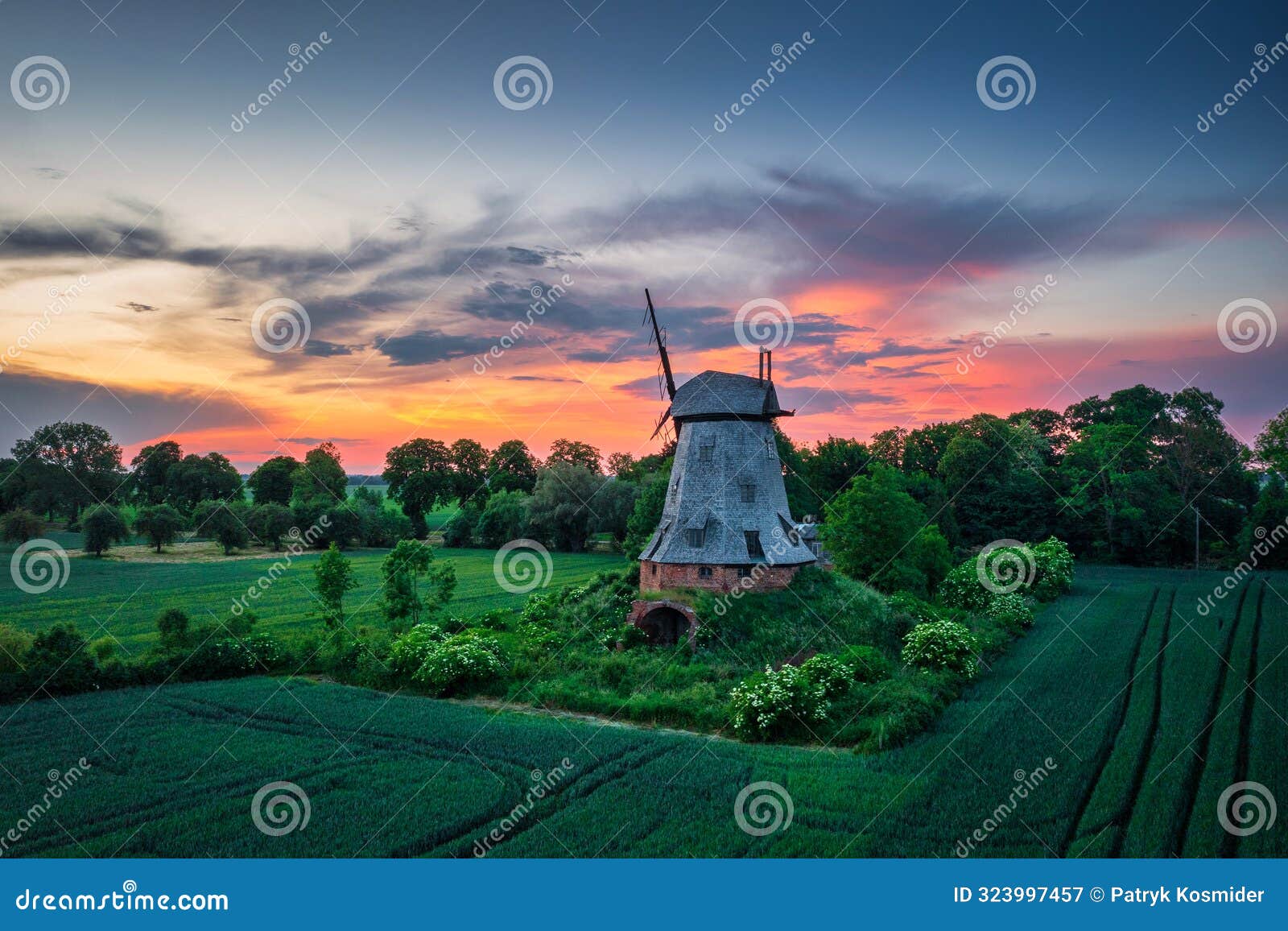 Sunset at an Old Windmill in the Countryside, Poland Stock Image ...