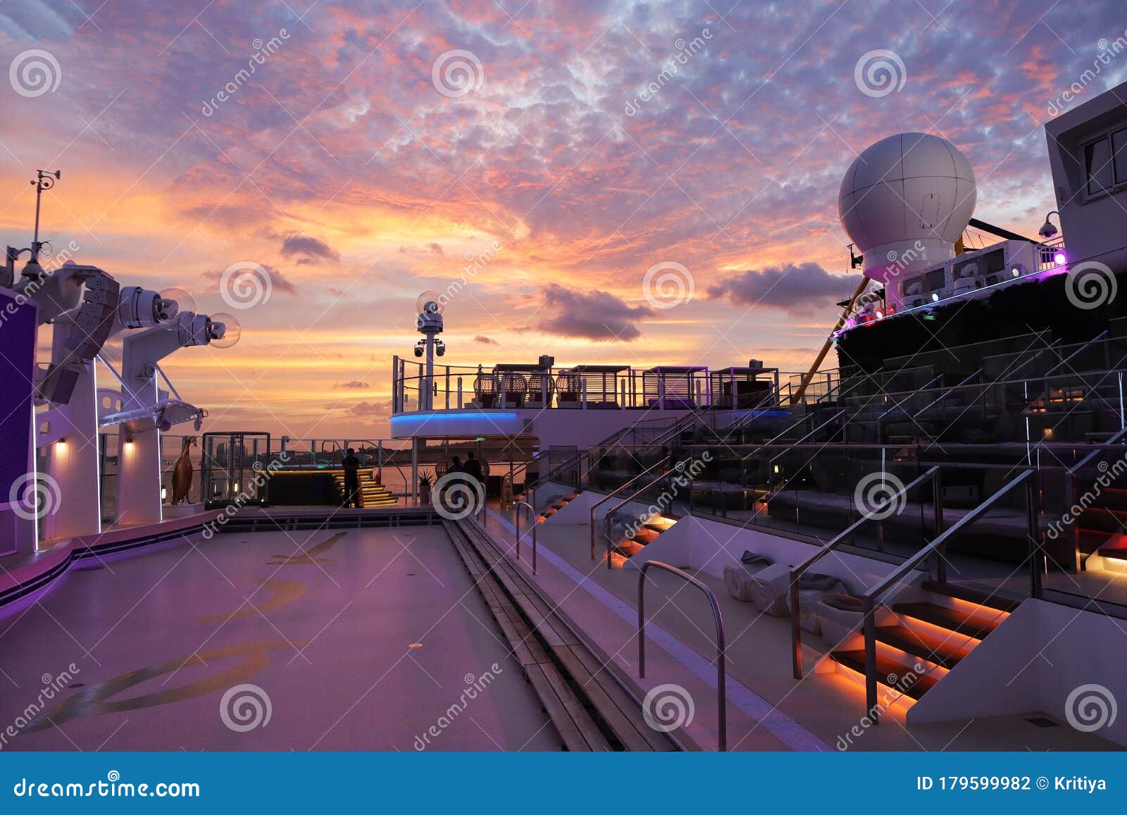 Sunset from the Open Deck of Luxury Cruise Ship with Reflection on ...
