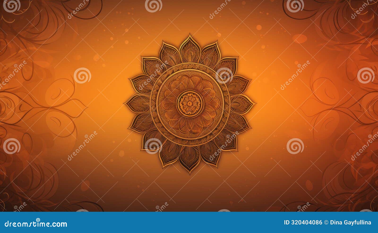 Sunset-orange Background with Gold Mandala Pattern Stock Photo - Image ...