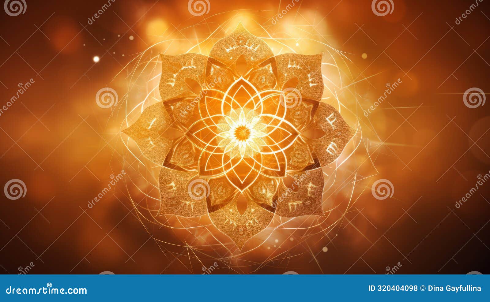 Sunset-orange Background with Gold Mandala Pattern Stock Photo - Image ...