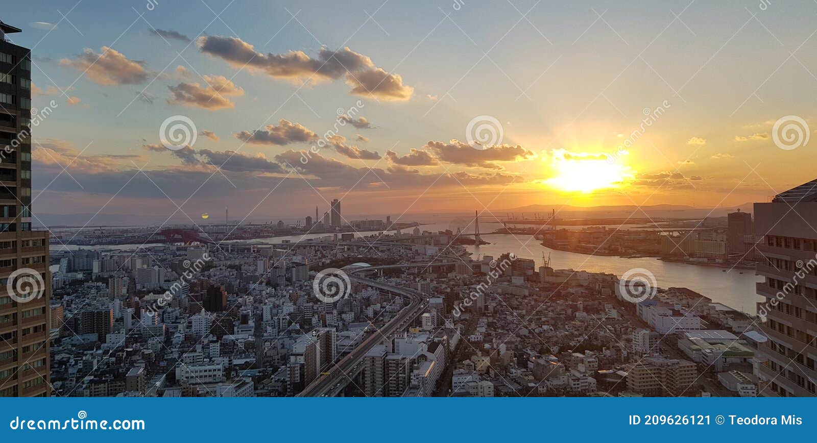 Sunset in Osaka stock image. Image of travel, osaka - 209626121