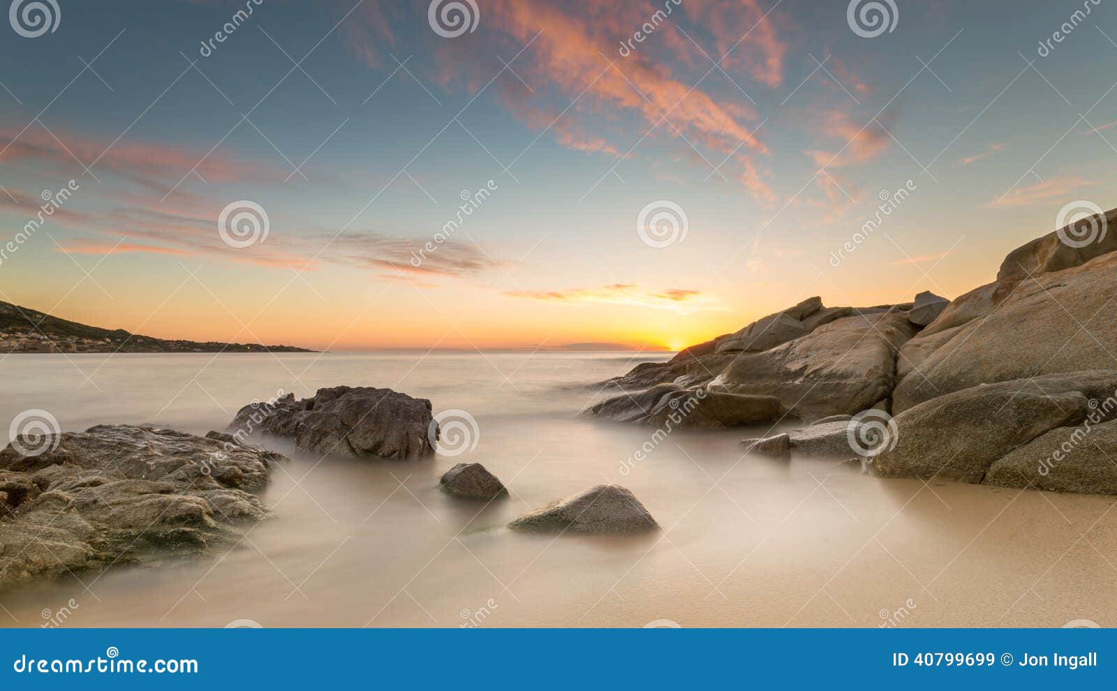 Sunset Over Algajola Beach in Corsica Stock Image - Image of rocks ...