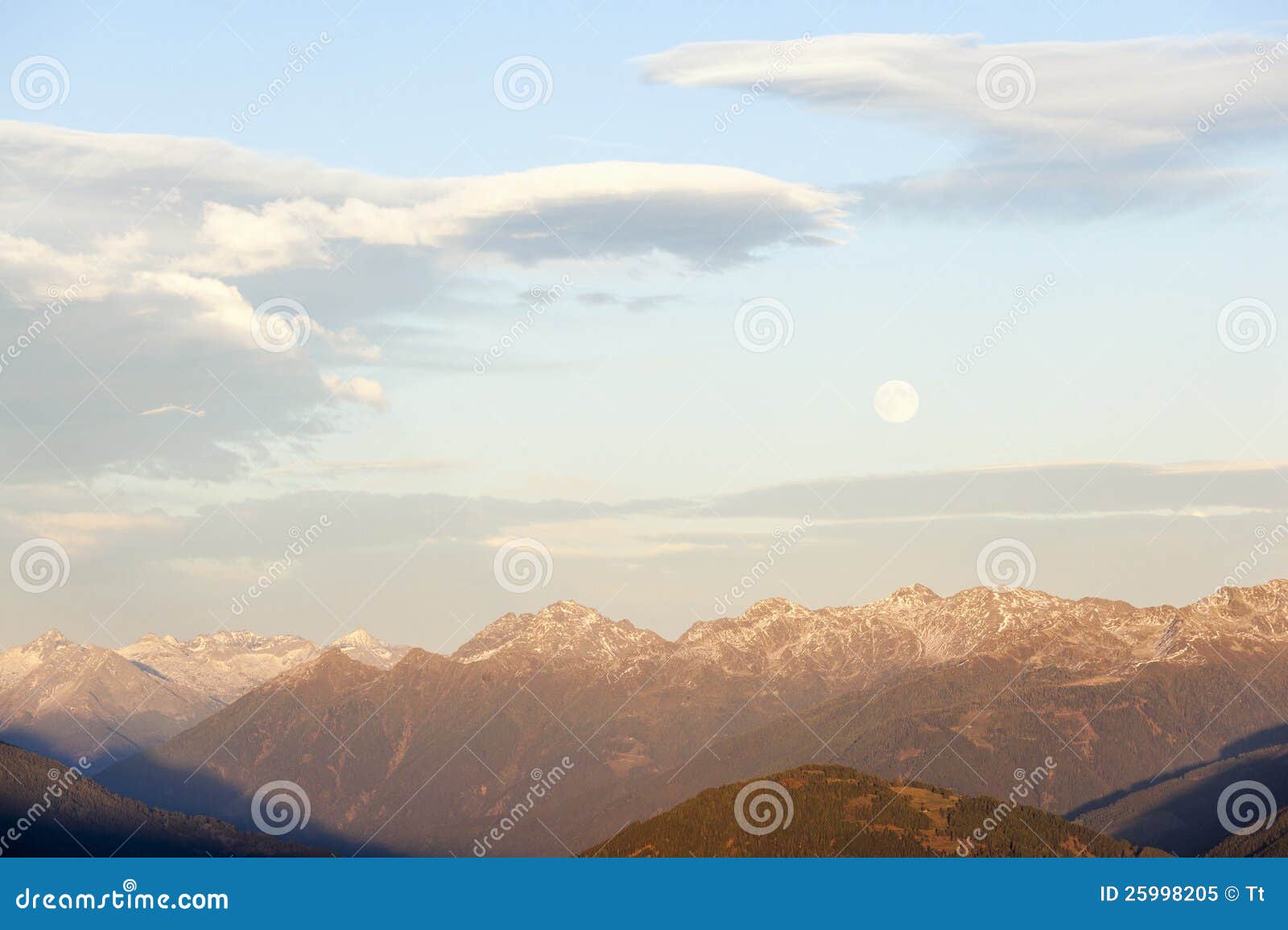 Sunset Over the Alps with Full Moon Stock Image - Image of alpine ...