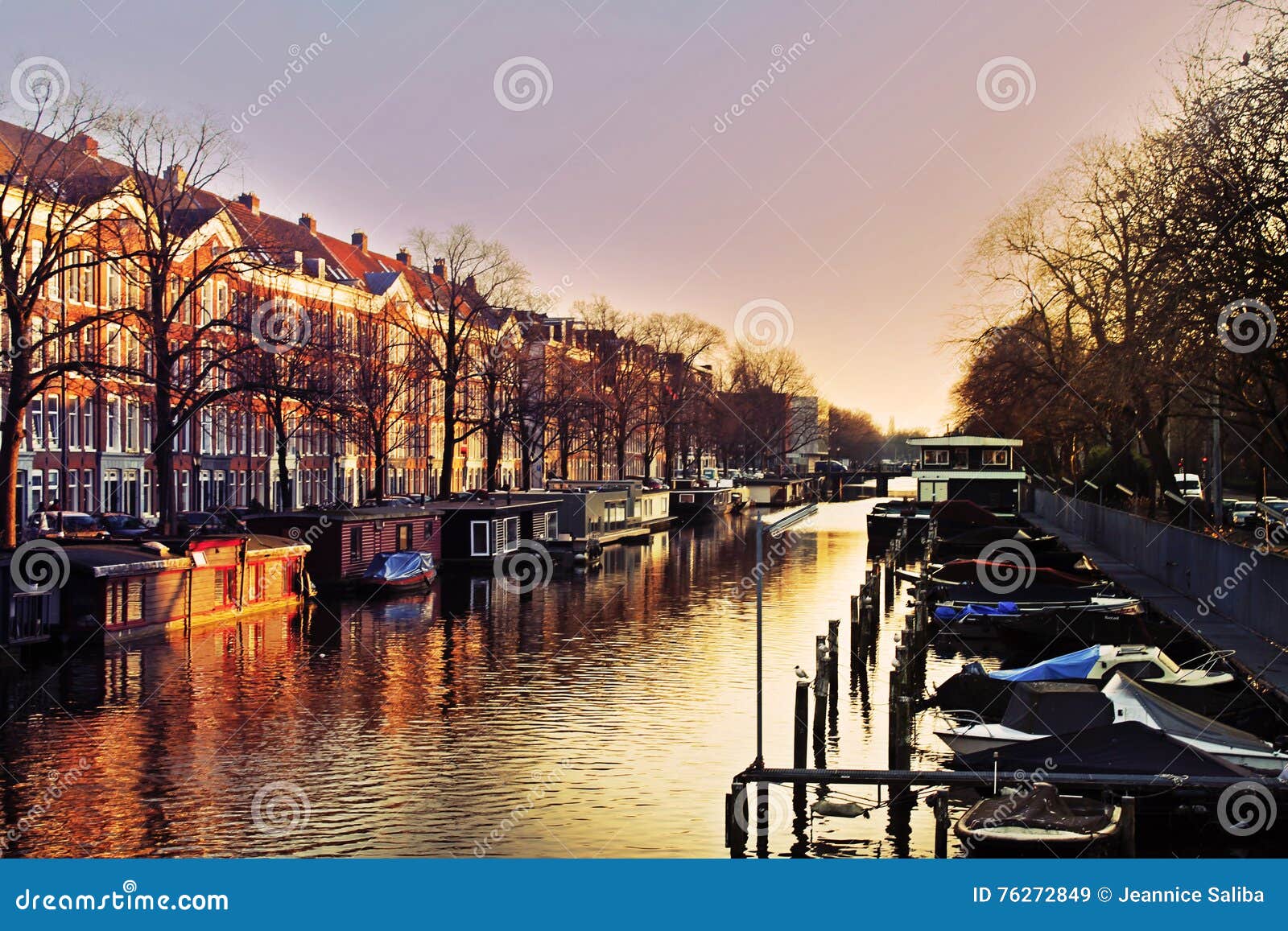 Sunset Over Amsterdam Canal Stock Image - Image of amsterdam, europe ...