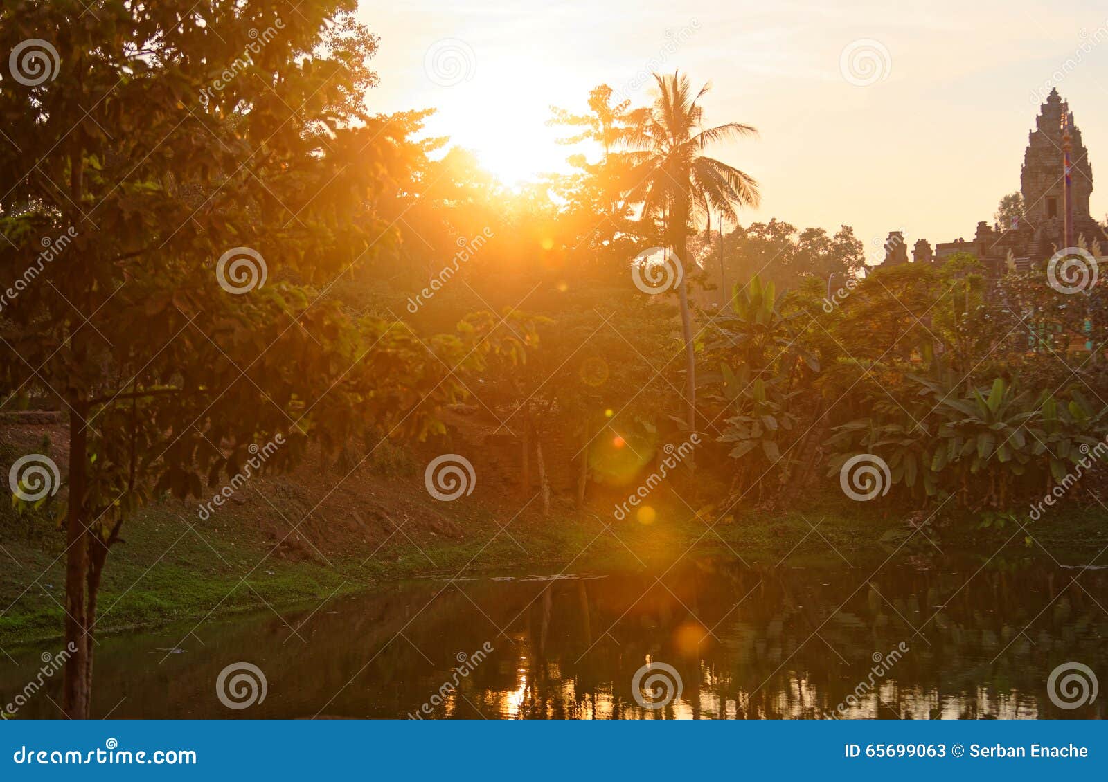 Sunset Over Bakong Temple, Cambodia Stock Image - Image of asia, early ...