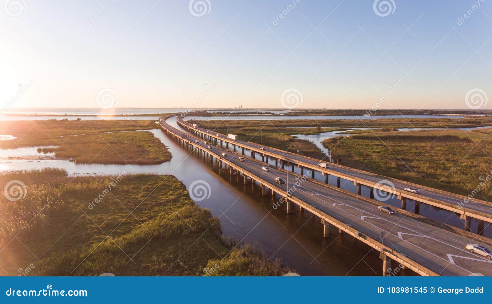 Sunset Over Mobile Bay and Interstate 10 Bridge Stock Image - Image of ...