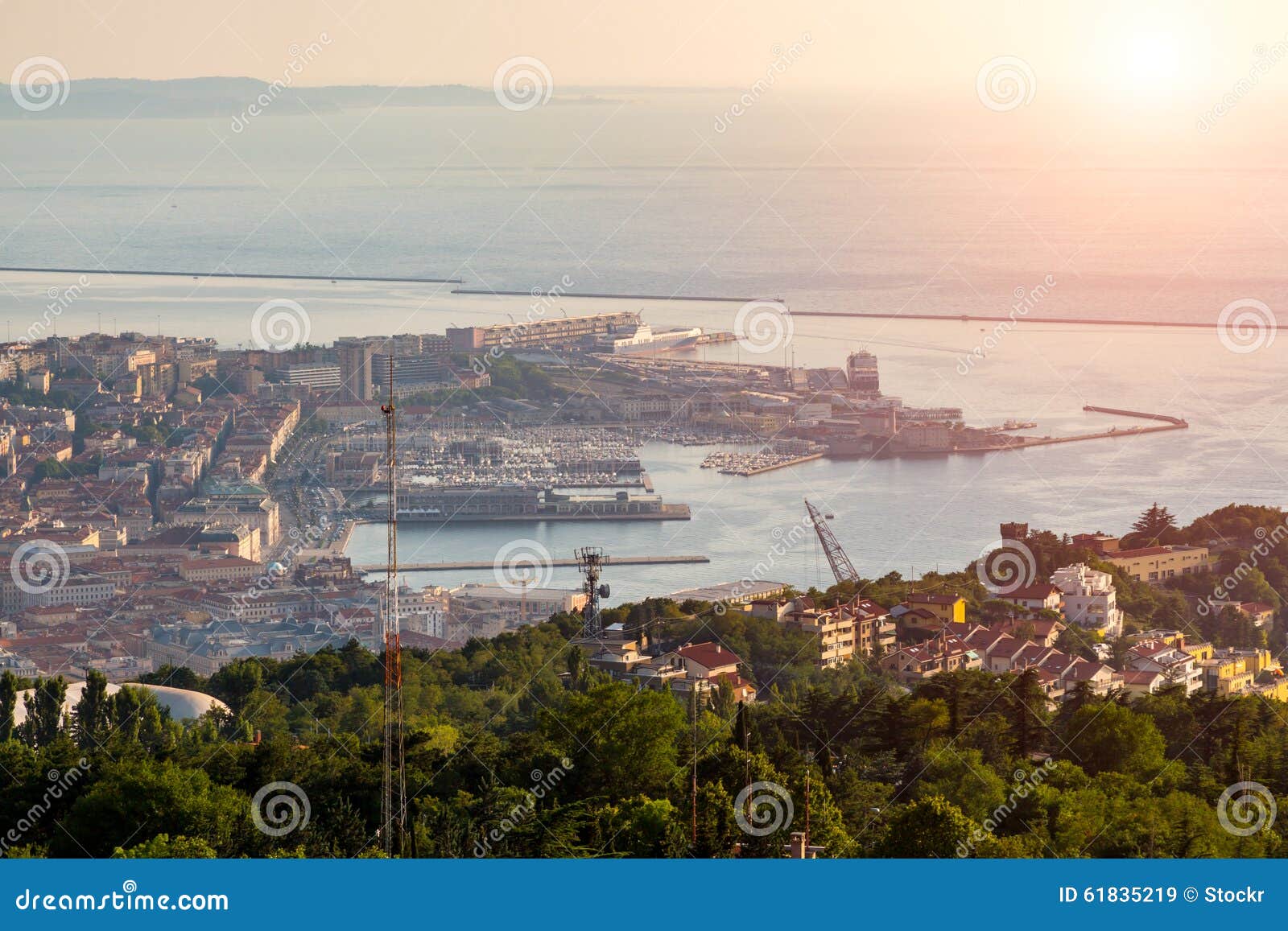 Sunset Over the Bay in Trieste Stock Image - Image of fishing, harbor ...