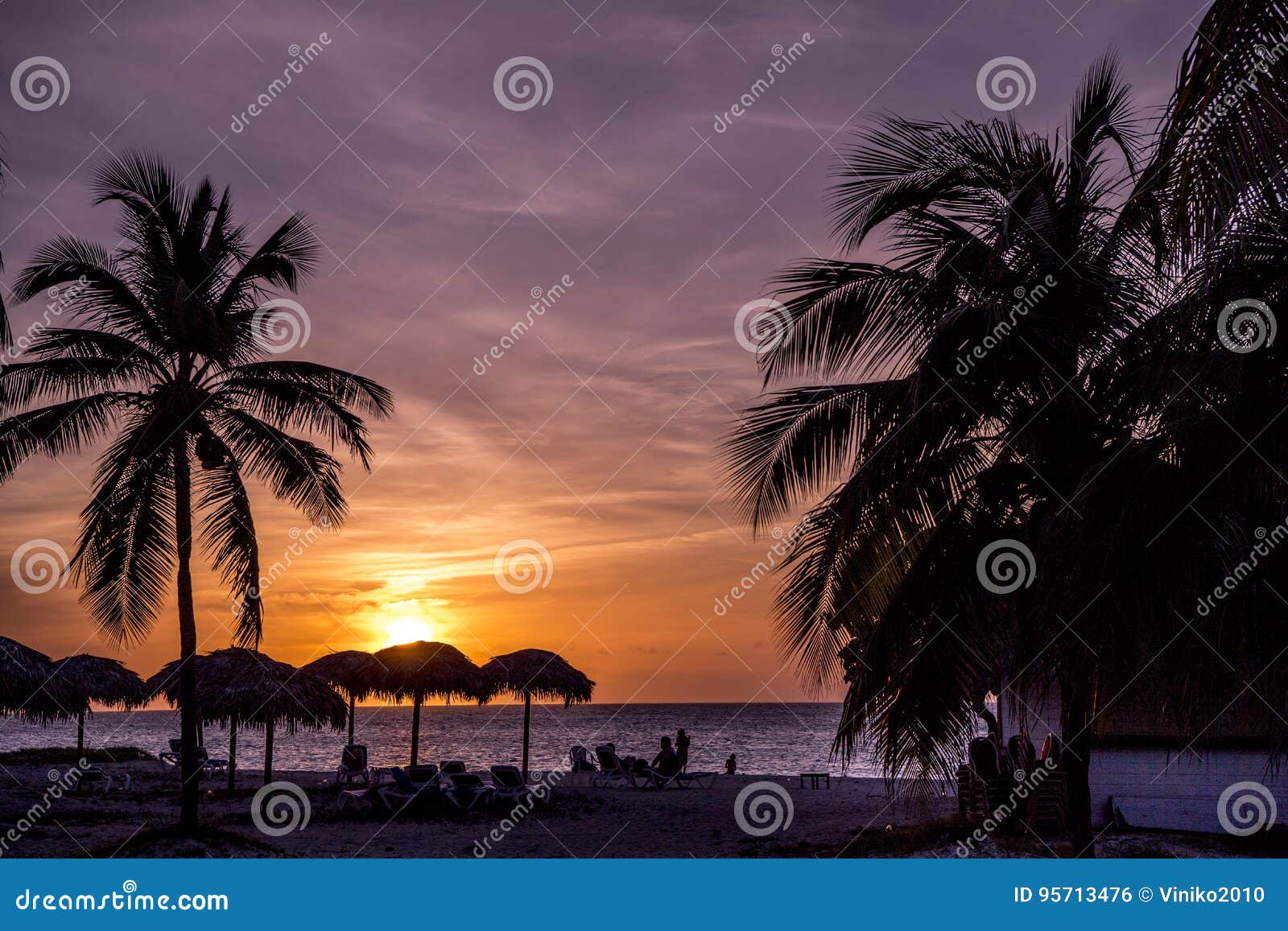 Sunset over beach, Cuba stock photo. Image of palms, early - 95713476