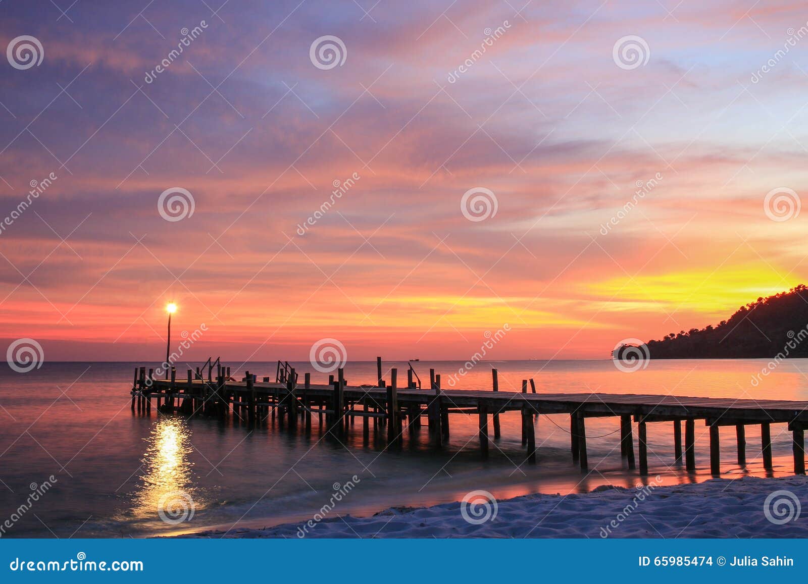 Sunset Over a Beach and Wooden Pier. Editorial Stock Image - Image of ...