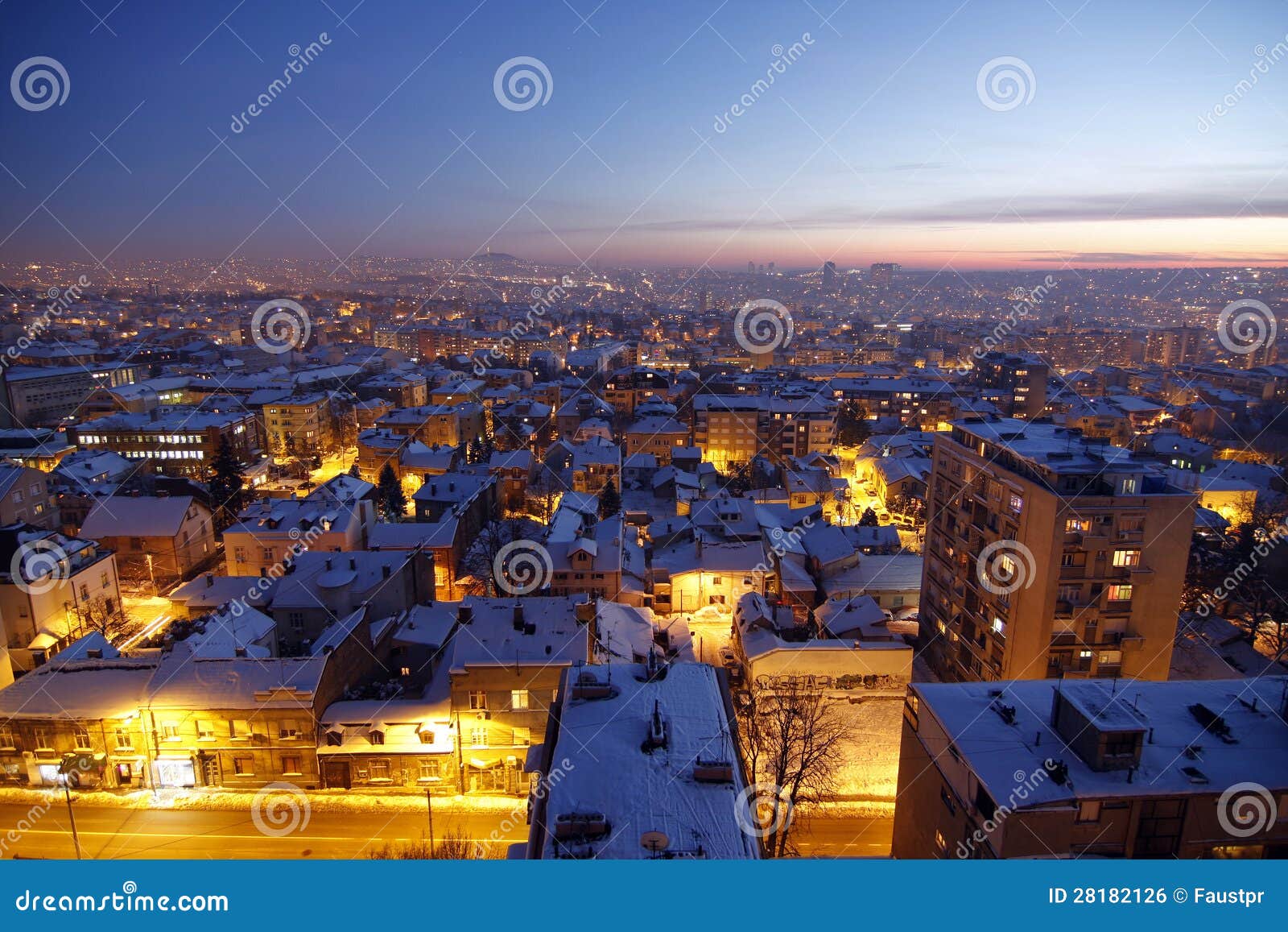 Sunset Over Belgrade Covered by Snow Stock Photo - Image of season ...