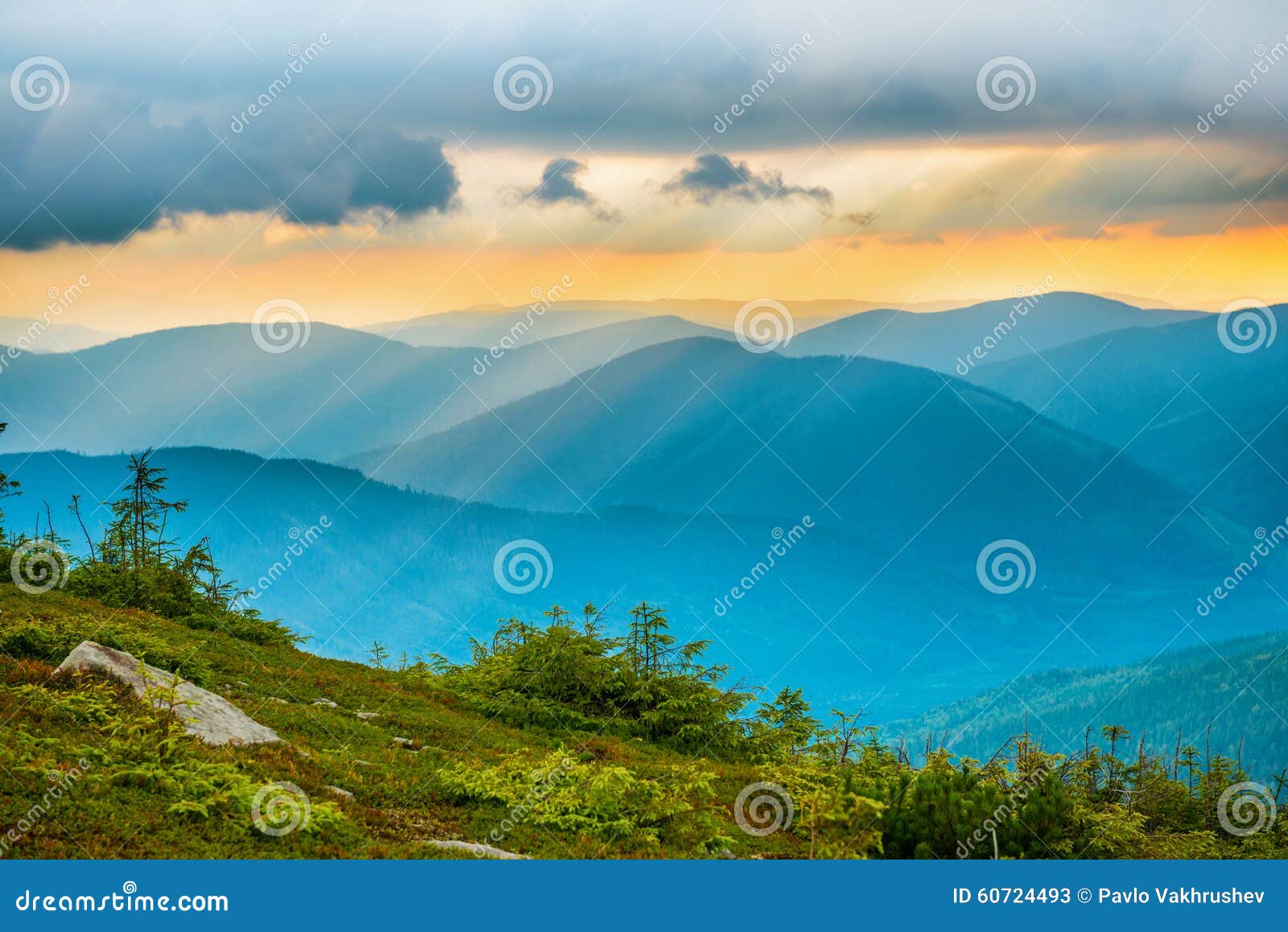 Sunset over blue mountains stock image. Image of gorgany - 60724493