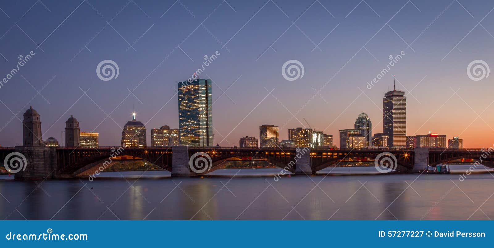 Sunset Over Boston with the Longfellow Bridge Stock Image - Image of ...
