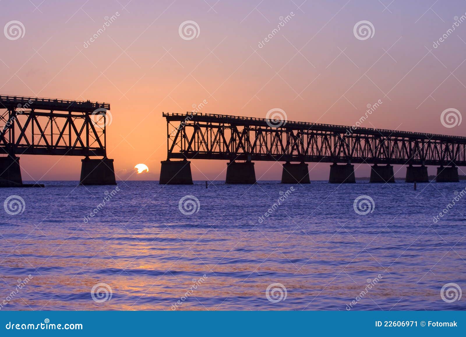 Sunset Over Bridge in Florida Keys, Bahia Honda St Stock Image - Image ...