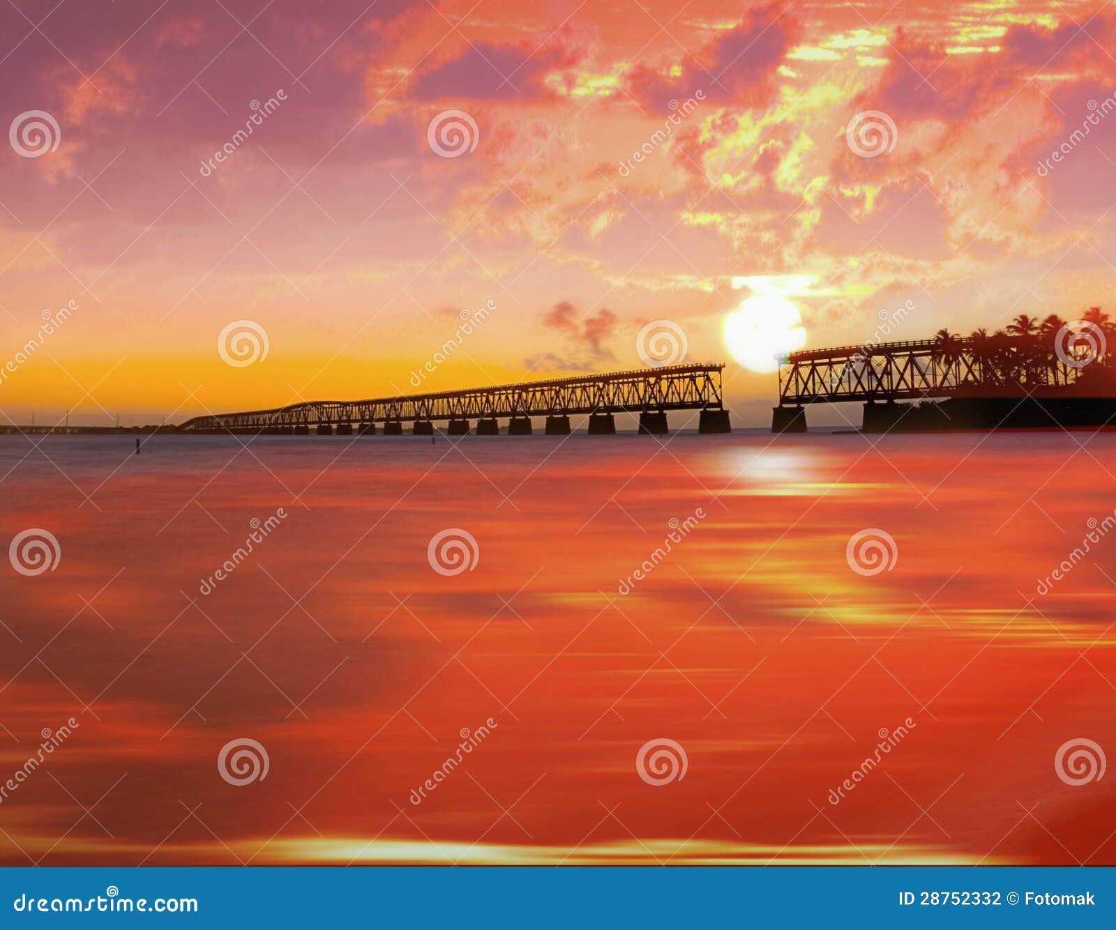 Sunset Over Bridge in Florida Keys, Bahia Honda St Stock Photo - Image ...
