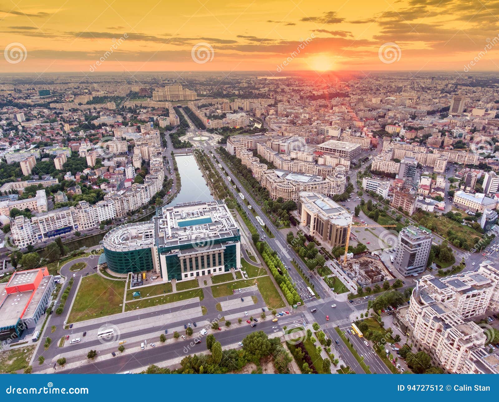 Sunset over Bucharest city editorial photography. Image of dusk - 94727512