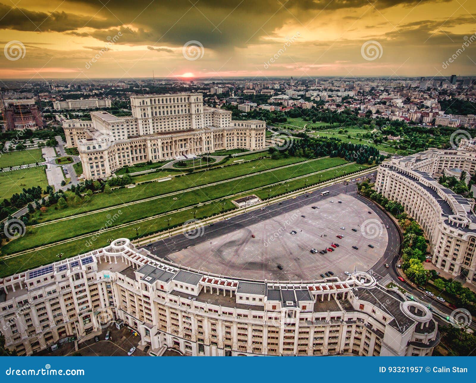 Sunset Over Bucharest Romania. Aerial View from Helicopter. Stock Image ...