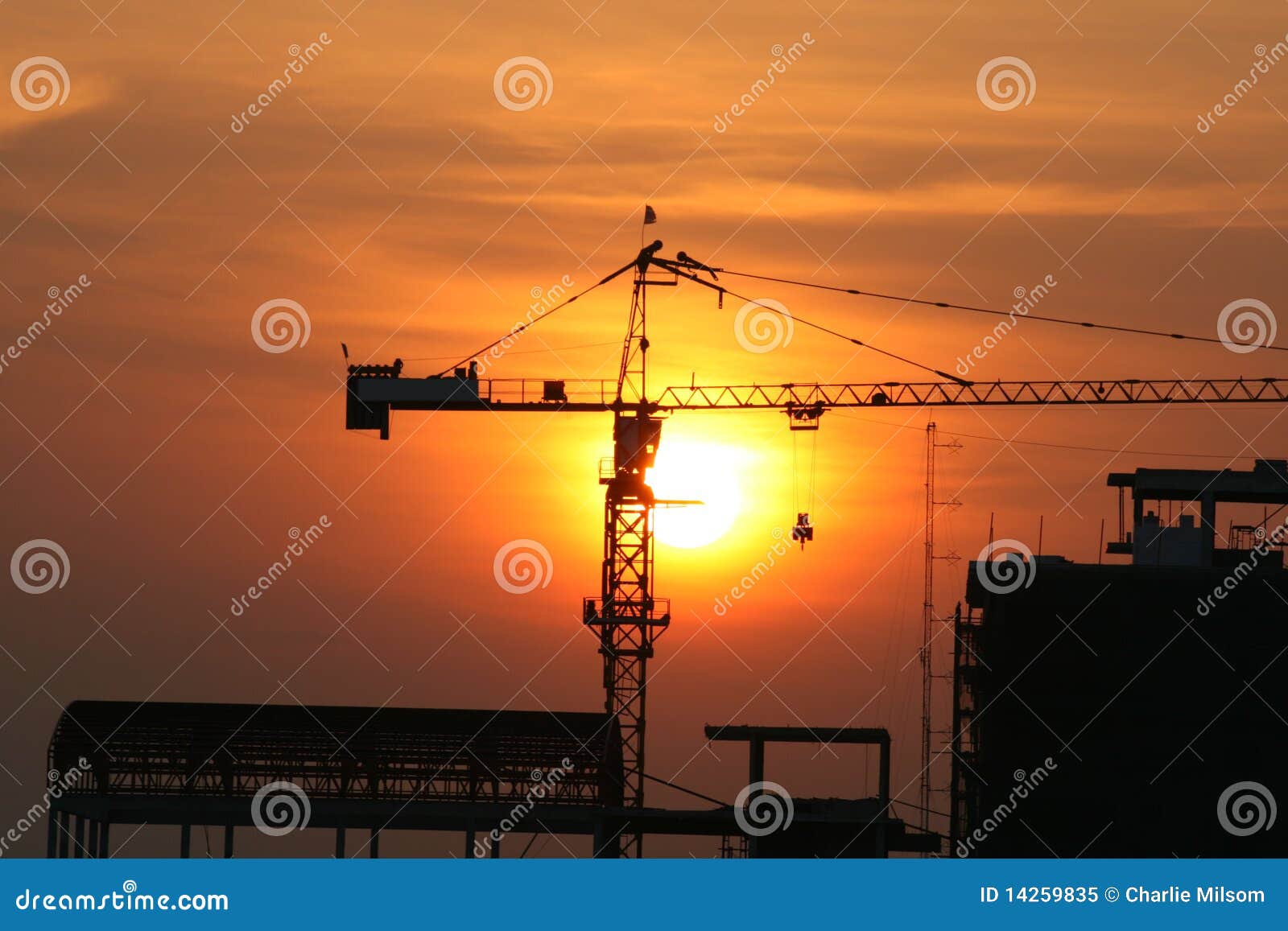 Sunset Over Building Construction. Stock Image - Image of equipment ...